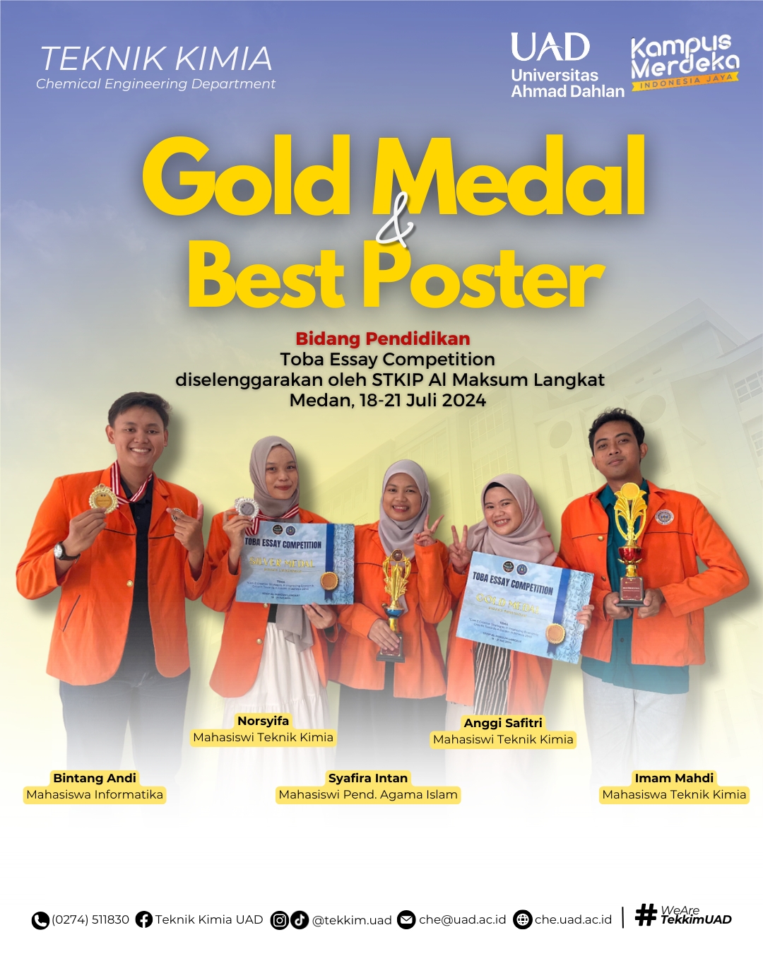 Tim mahasiswa Teknik Kimia Membawa Pulang Medali Emas dan Best Poster ...