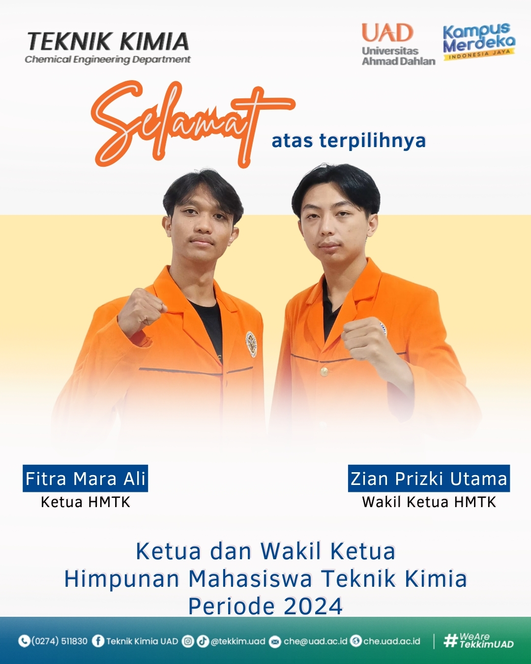 Selamat Telah Terpilihnya Ketua dan Wakil Ketua HMTK 2024 - Teknik Kimia